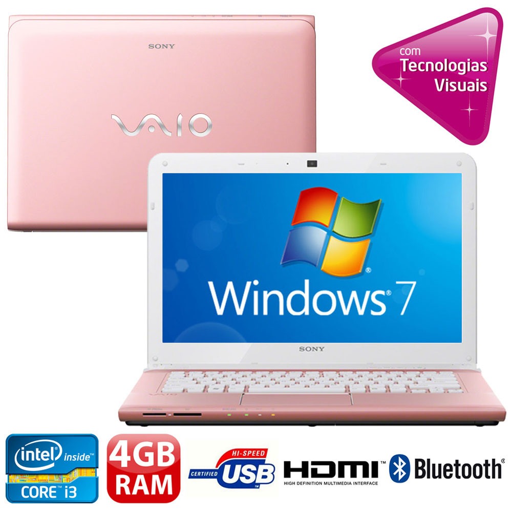 Notebook Sony Vaio SVE14113EB Rosa com Intel® Core™ i3-2370M, 4GB ...