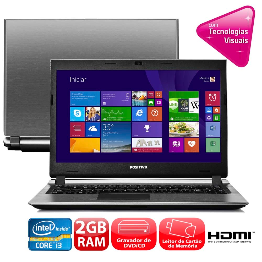 Notebook Positivo Premium S6055 com Intel® Core™ i3-3217U, 2GB, 500GB ...