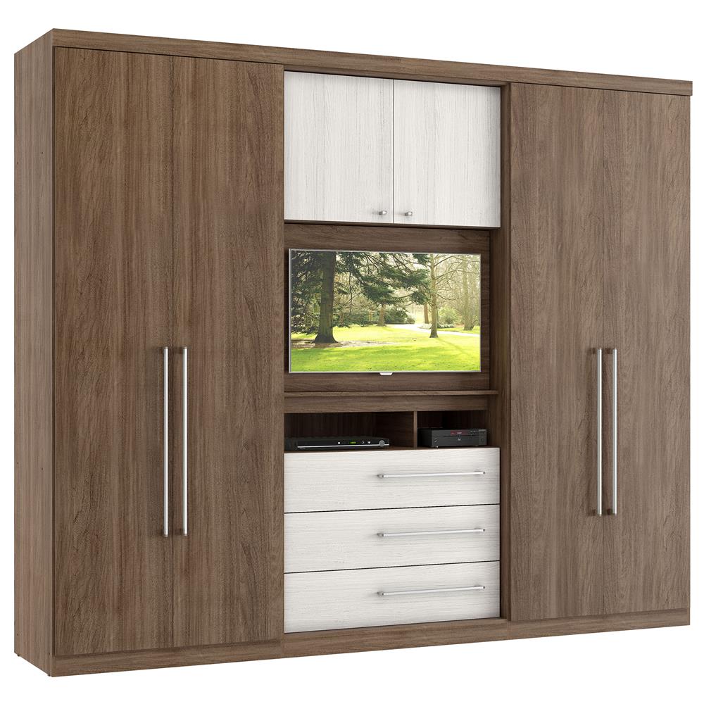Guarda-Roupa Móveis THB Pamplona com Painel para TV, 6 Portas e 3 ...