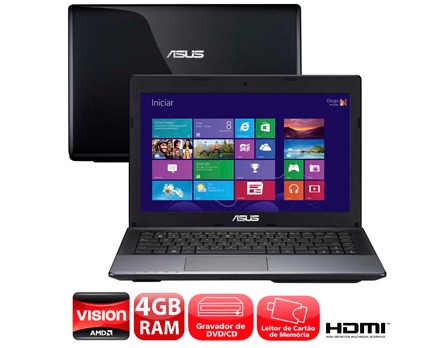 Notebook Asus X45U-VX054H com AMD® C-60, 4GB, | Casas Bahia
